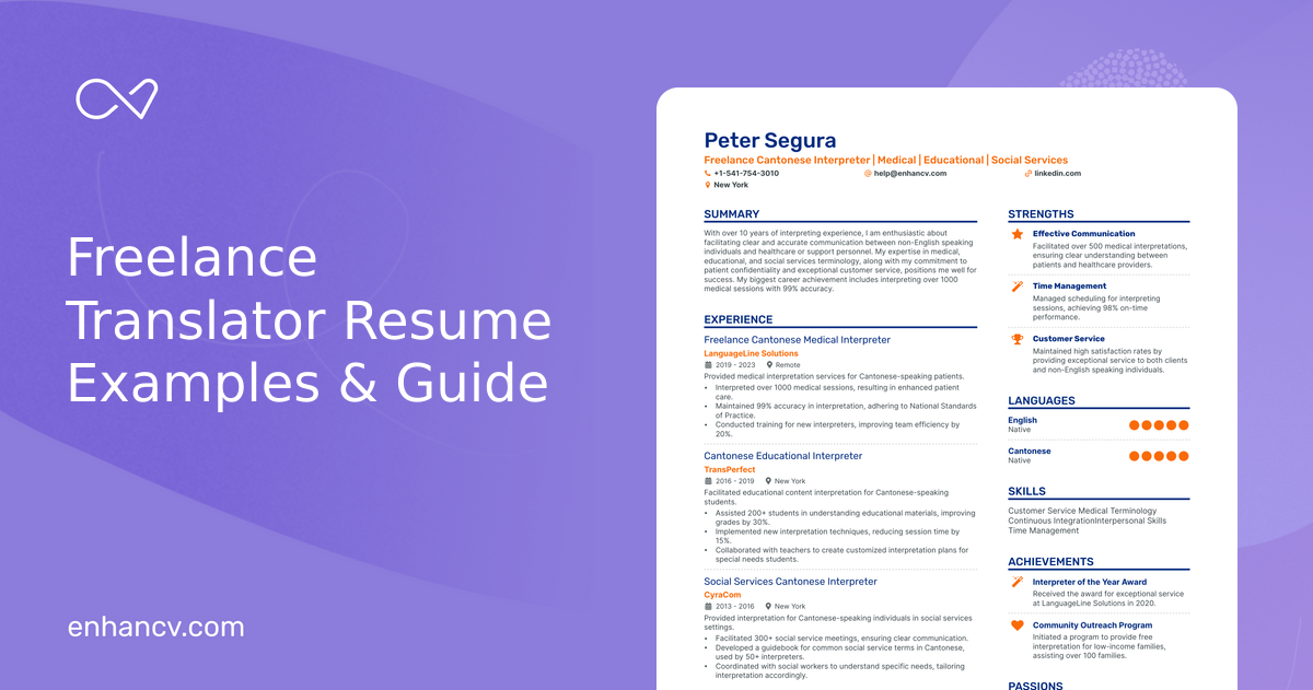 5 Freelance Translator Resume Examples & Guide for 2024