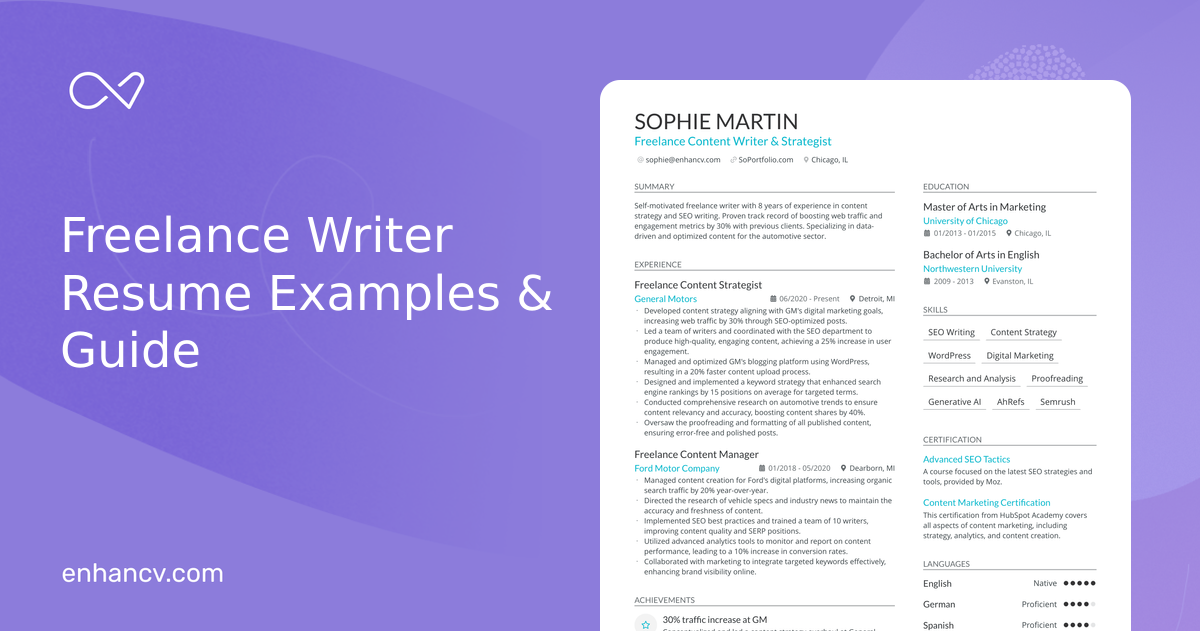 5 Freelance Writer Resume Examples & Guide for 2024