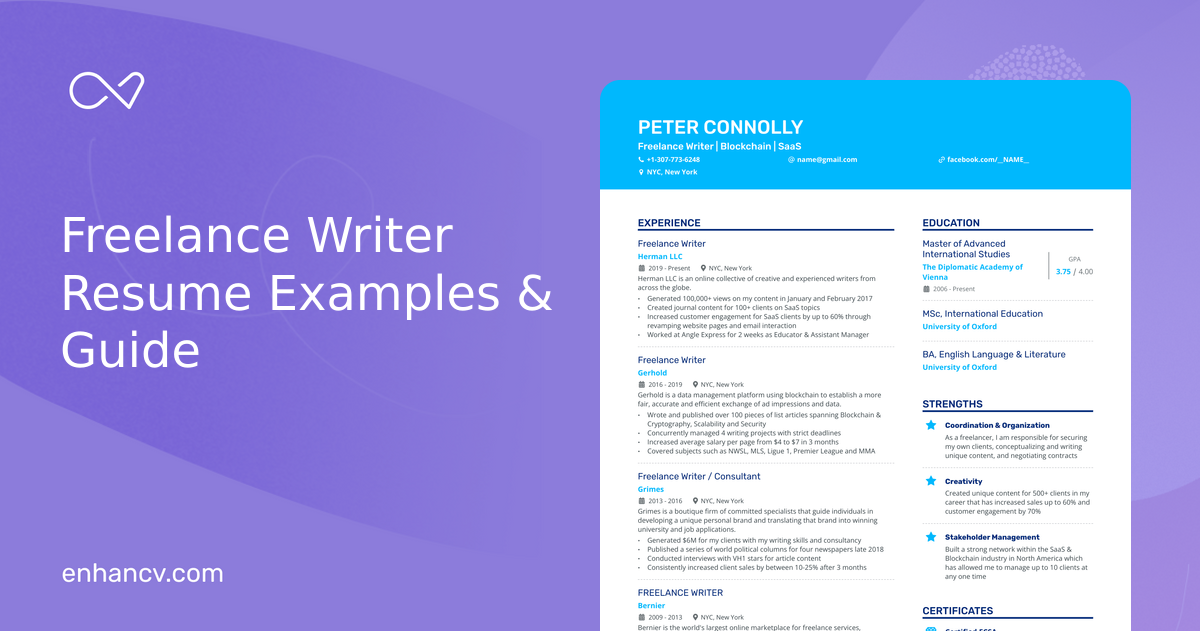 5 Freelance Writer Resume Examples & Guide for 2024