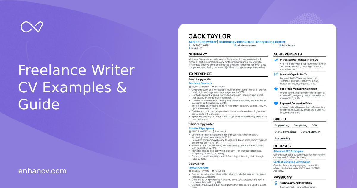 Freelance Writer CV Examples & Guide for 2026