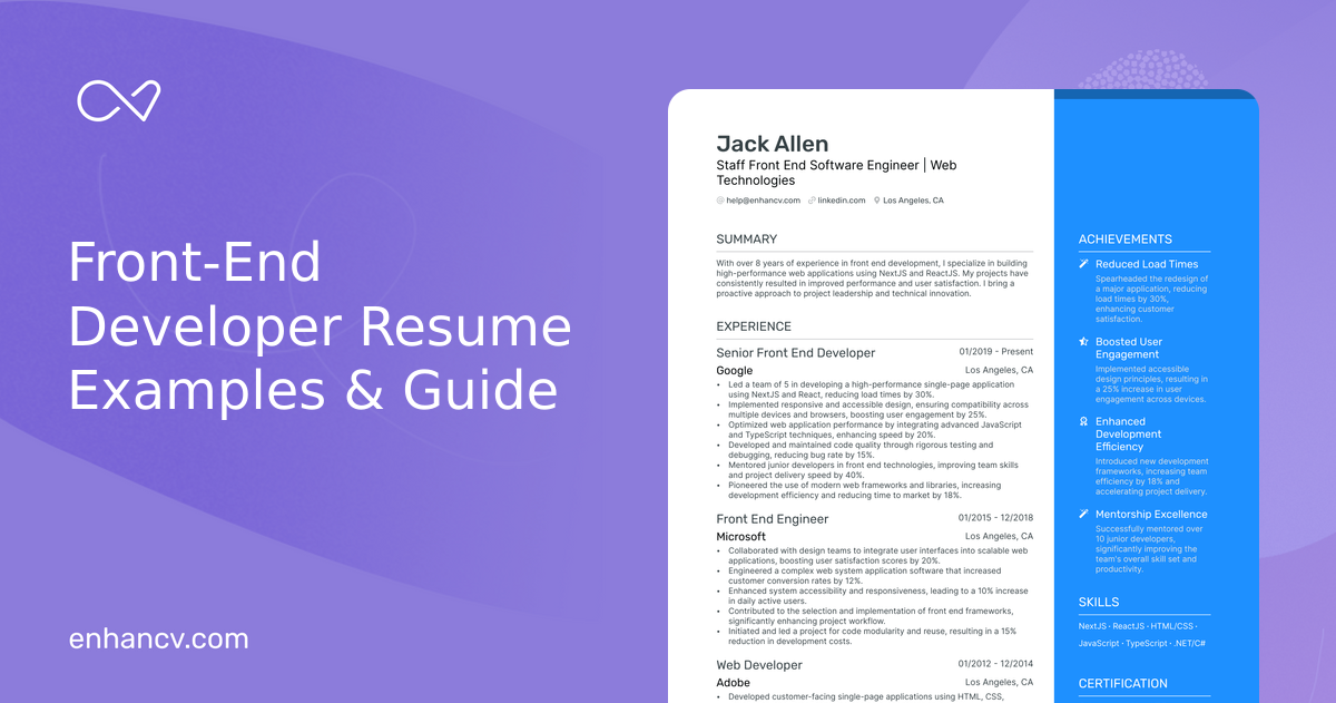9 Front-End Developer Resume Examples & Guide for 2024
