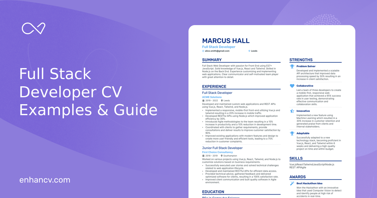3 Full Stack Developer CV Examples for 2024
