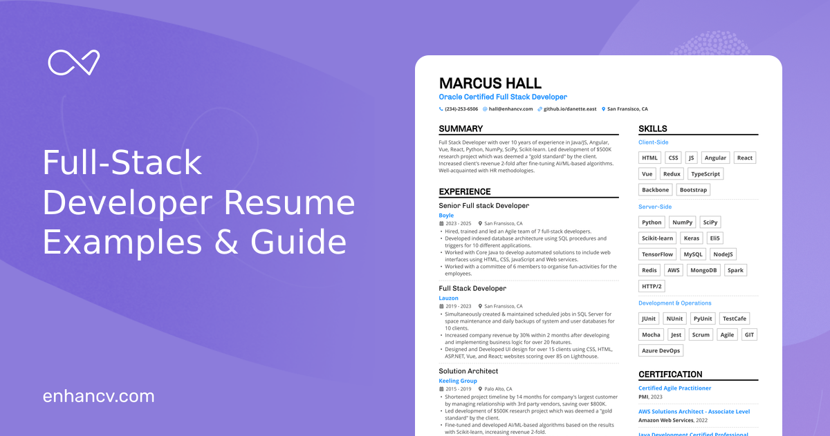 13 Full-Stack Developer Resume Examples & Guide for 2026