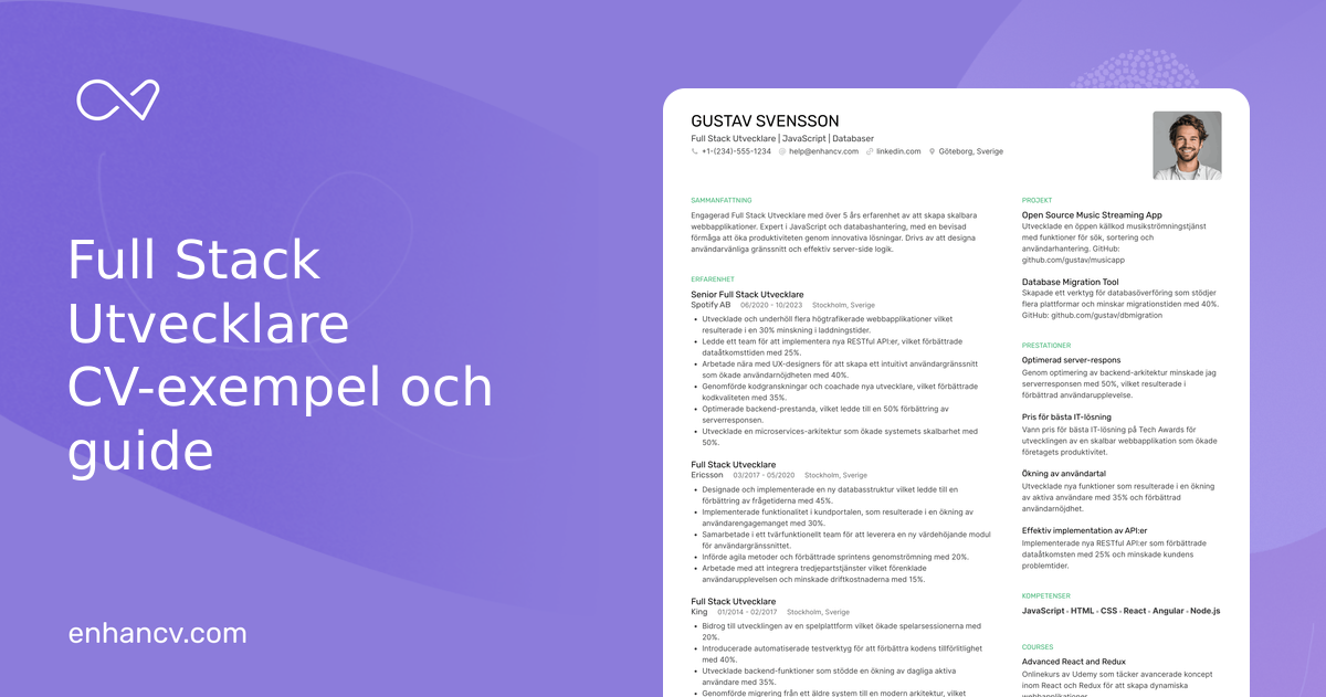 11 CV-exempel för Full Stack Utvecklare