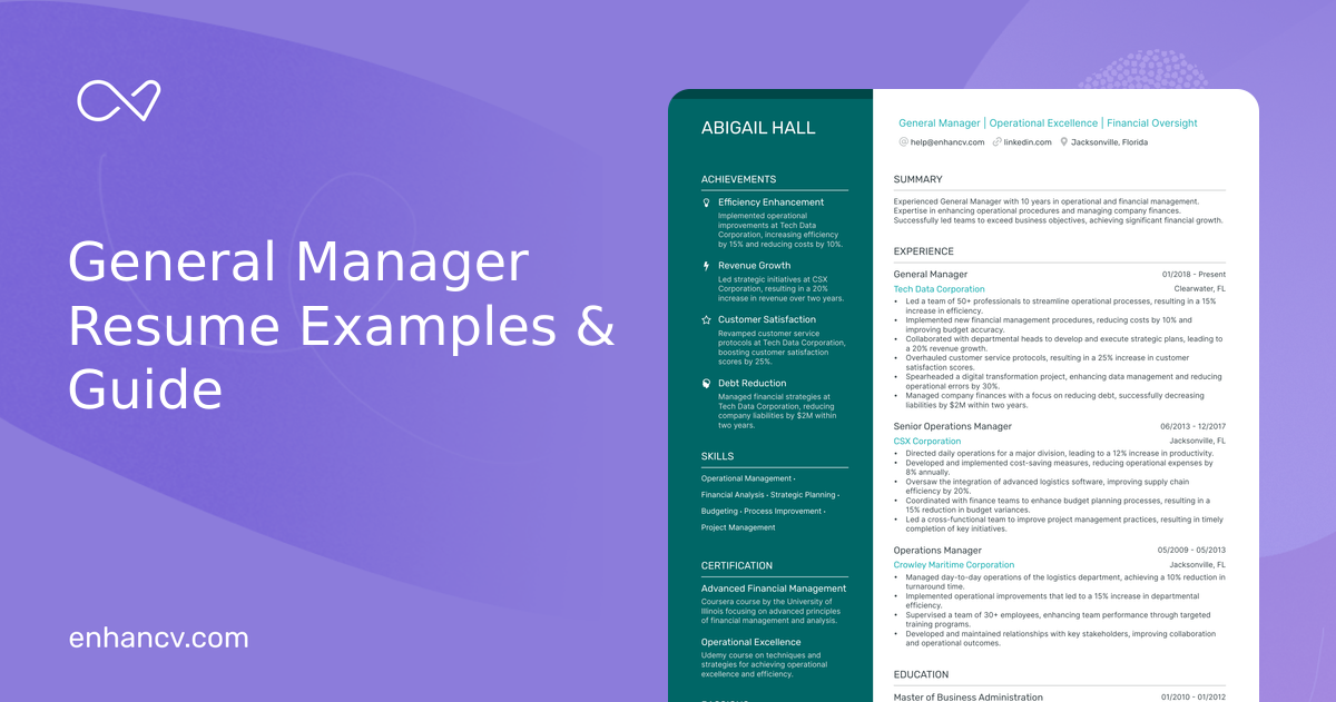 5 General Manager Resume Examples & Guide for 2024