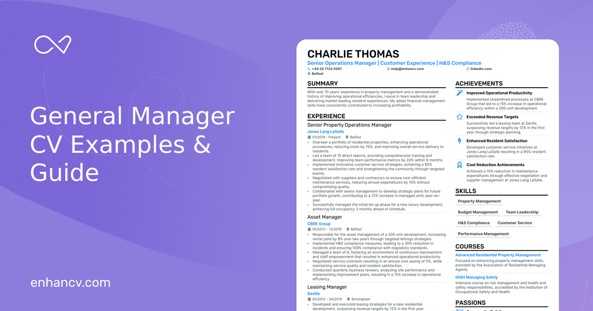 General Manager CV Examples & Guide for 2025