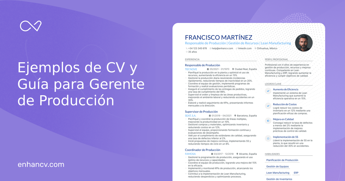 Ejemplo de Currículum de Gerente de Producción que Consiguió Empleo y ...
