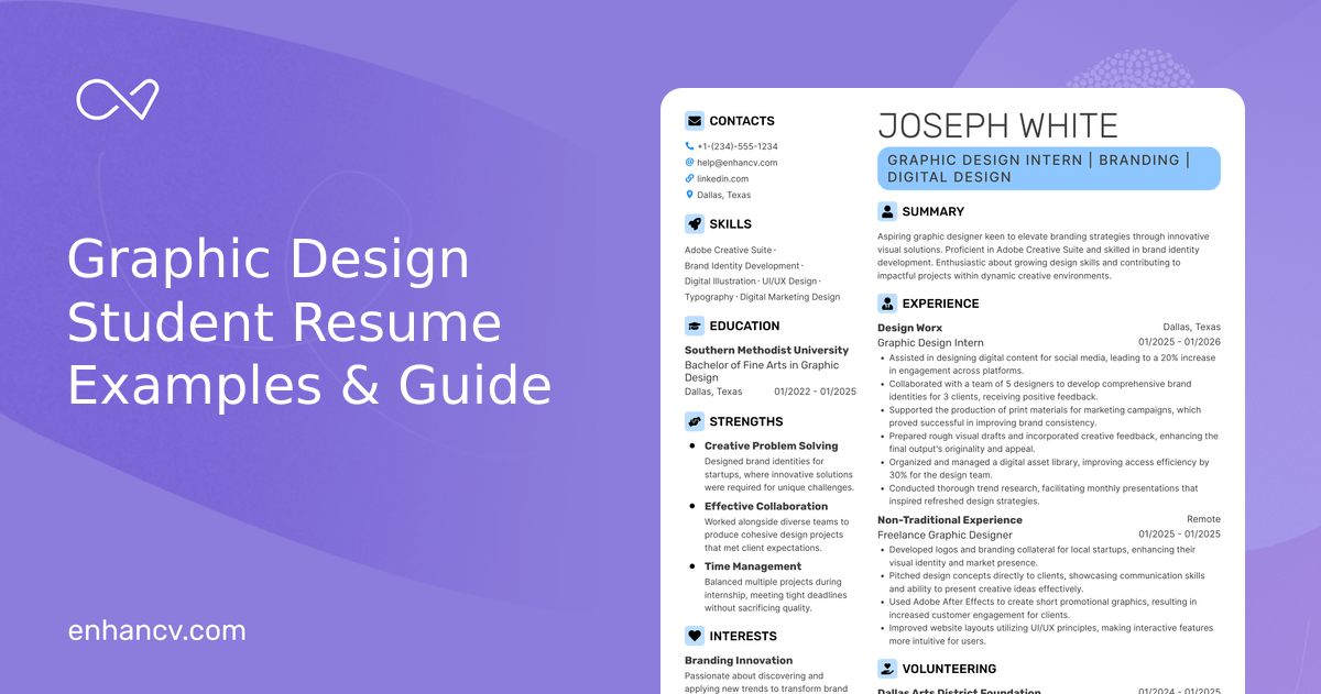 10 Graphic Design Student Resume Examples & Guide for 2026