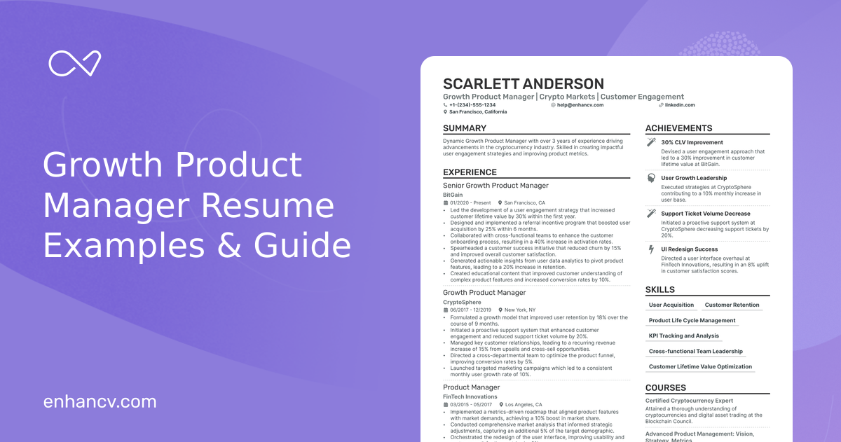 5 Growth Product Manager Resume Examples & Guide for 2024
