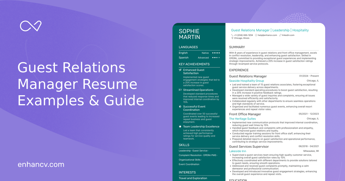 10 Guest Relations Manager Resume Examples & Guide for 2026