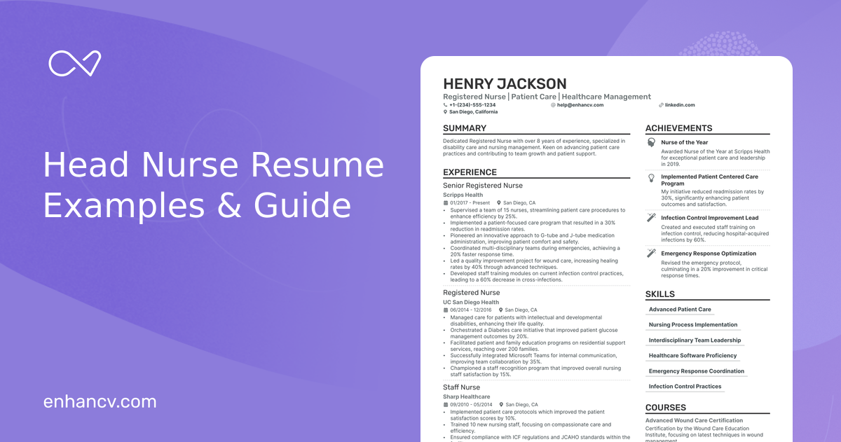 10 Head Nurse Resume Examples & Guide for 2025