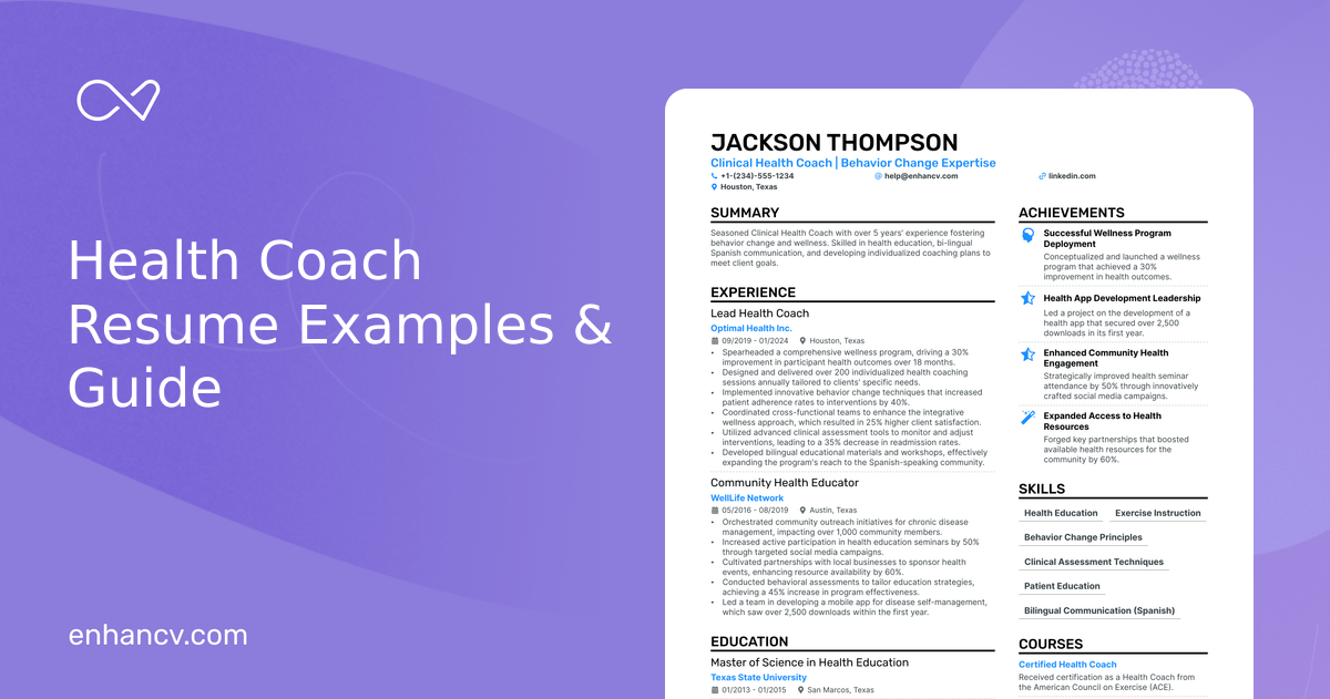 6 Health Coach Resume Examples & Guide for 2024