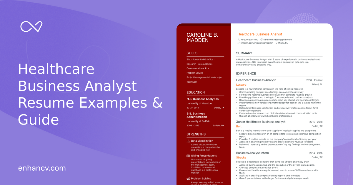 5 Healthcare Business Analyst Resume Examples & Guide for 2024