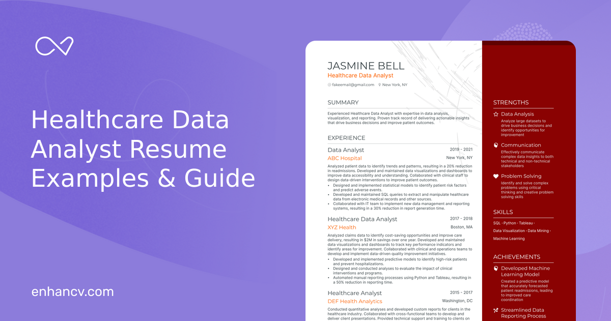 5 Healthcare Data Analyst Resume Examples & Guide for 2024