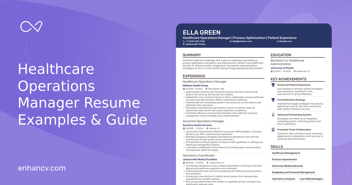 10 Healthcare Operations Manager Resume Examples & Guide for 2026