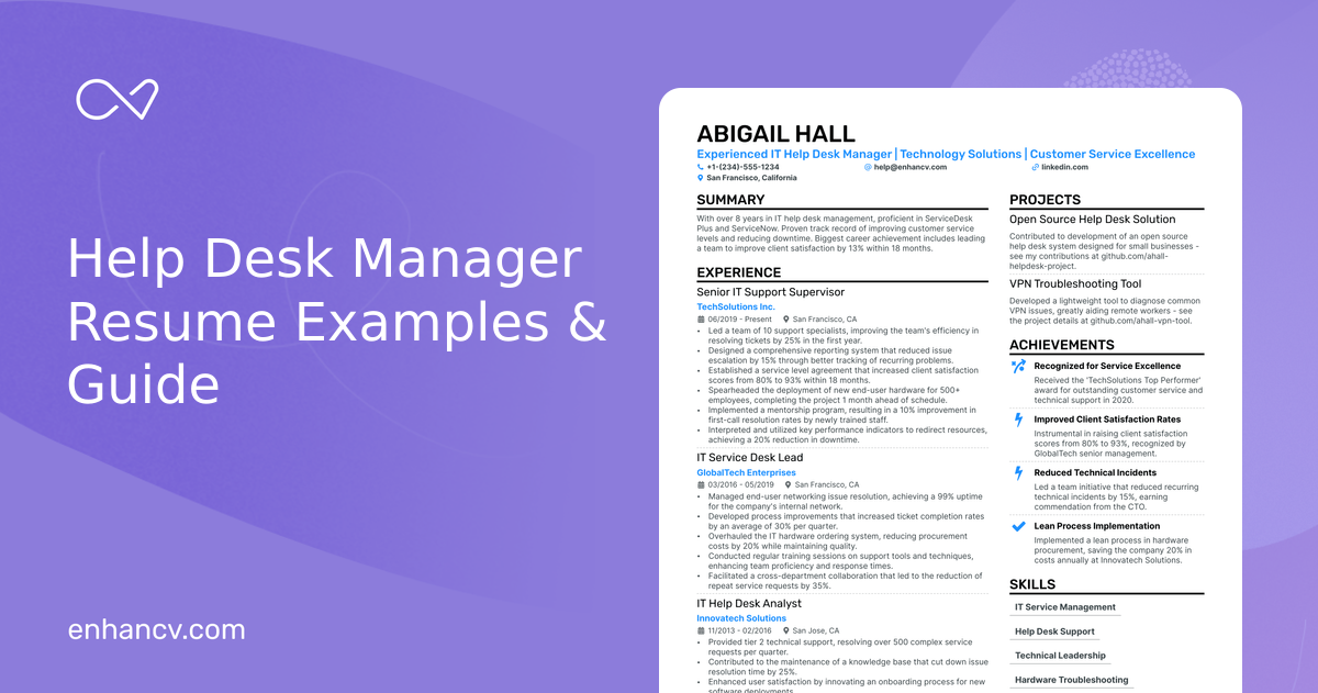 10 Help Desk Manager Resume Examples & Guide for 2025