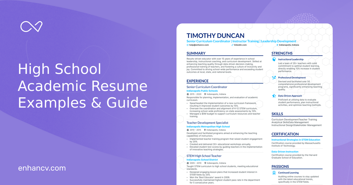 5 High School Academic Resume Examples & Guide for 2024