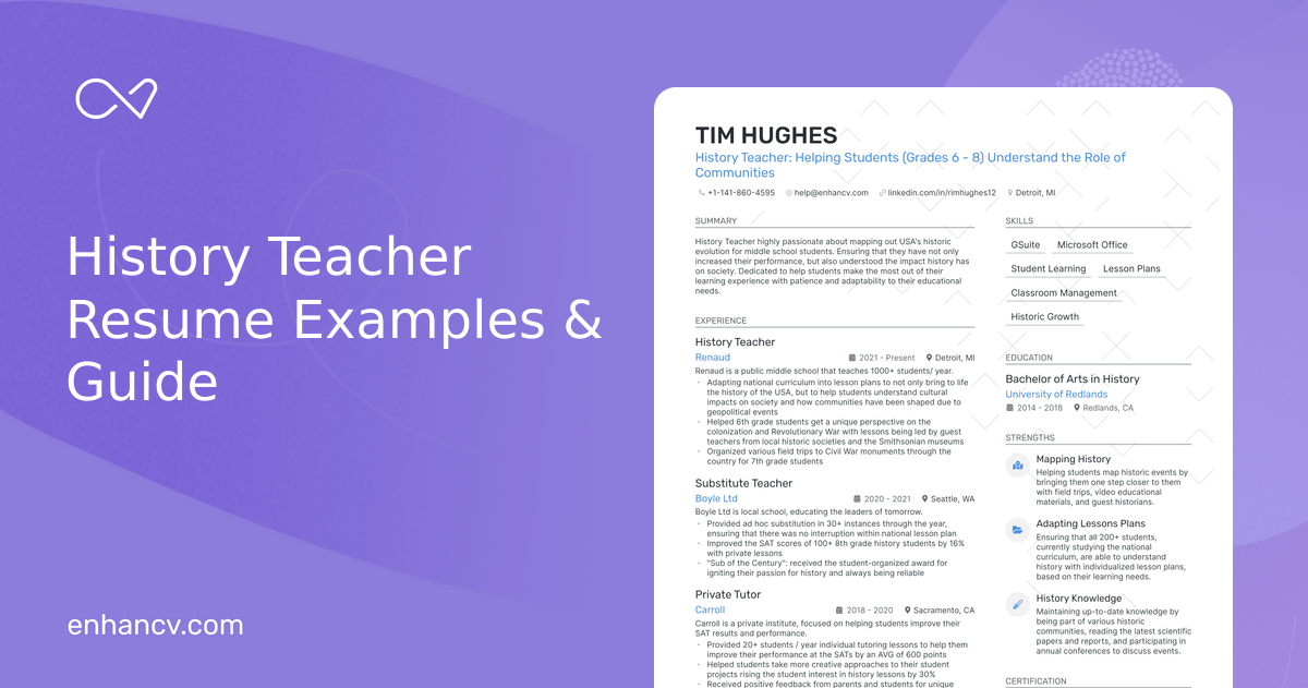 5 History Teacher Resume Examples & Guide for 2024