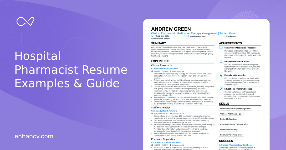 10 Hospital Pharmacist Resume Examples & Guide for 2026