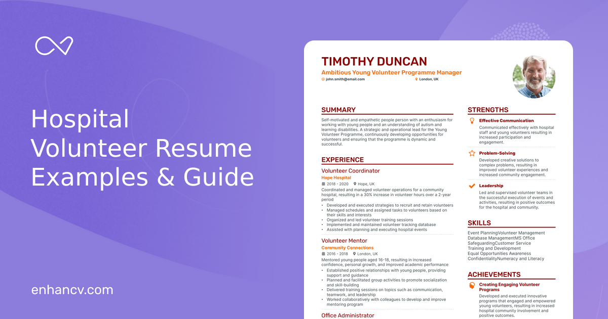 5 Hospital Volunteer Resume Examples & Guide for 2024