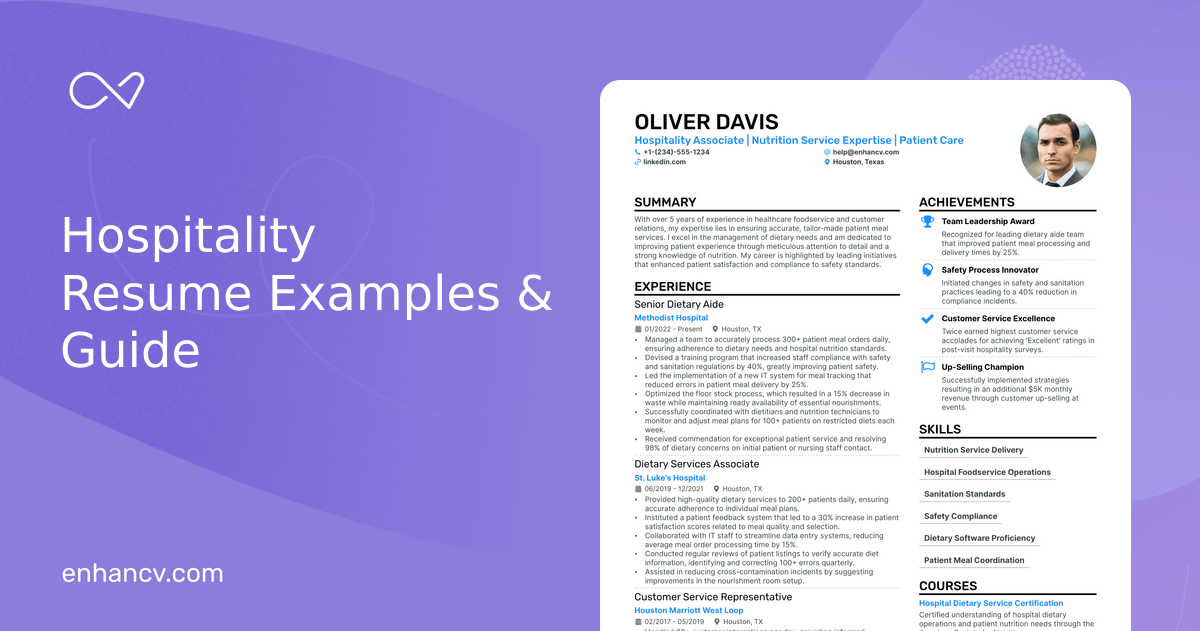 5 Hospitality Resume Examples & Guide for 2024