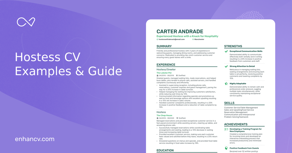 3 Hostess CV Examples for 2024