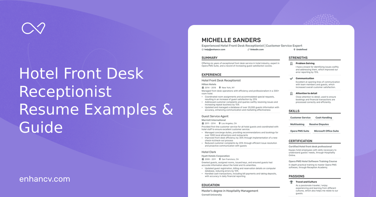 10 Hotel Front Desk Receptionist Resume Examples & Guide For 2024