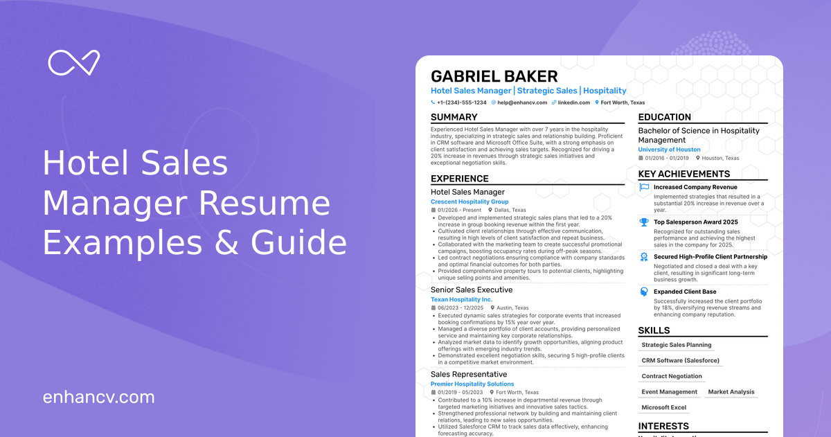 10 Hotel Sales Manager Resume Examples & Guide for 2026