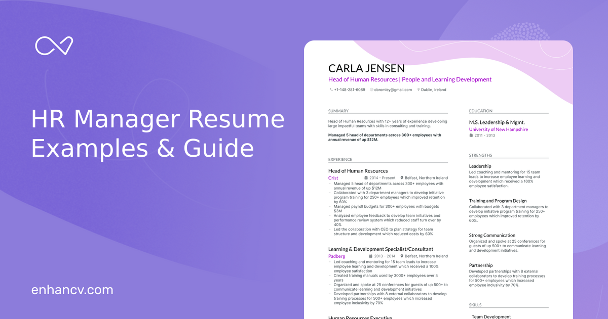 5 HR Manager Resume Examples & Guide for 2024