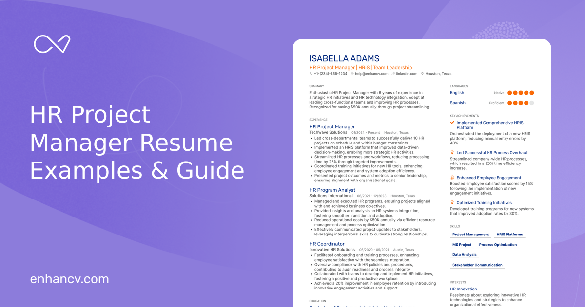 10 HR Project Manager Resume Examples & Guide for 2026