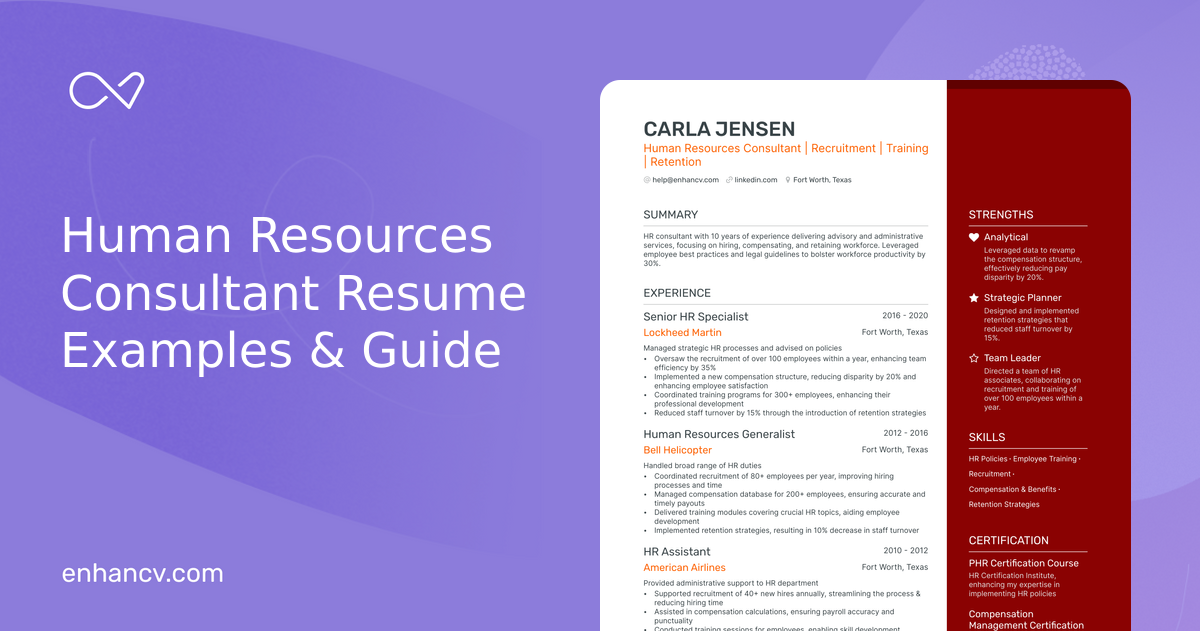 5 Human Resources Consultant Resume Examples & Guide for 2024