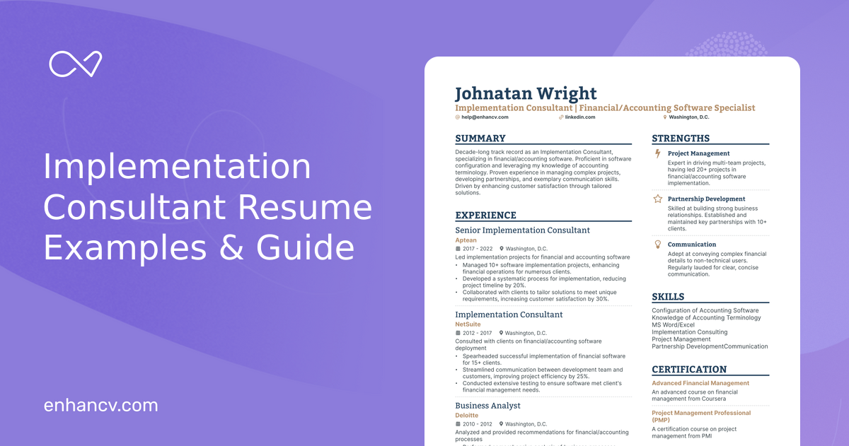 5 Implementation Consultant Resume Examples & Guide for 2024