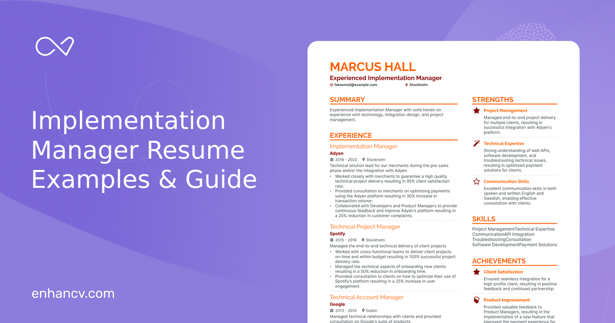 3 Implementation Manager Resume Examples & Guide for 2024