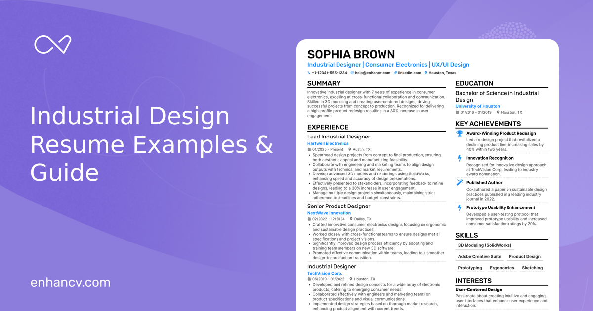 21 Industrial Design Resume Examples & Guide for 2025