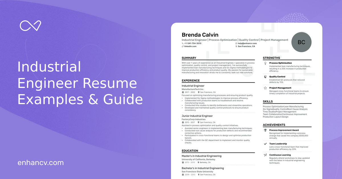 5 Industrial Engineer Resume Examples & Guide for 2024
