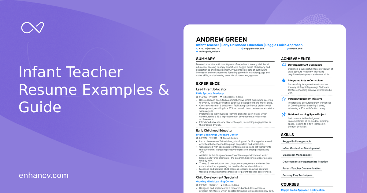 10 Infant Teacher Resume Examples & Guide for 2024