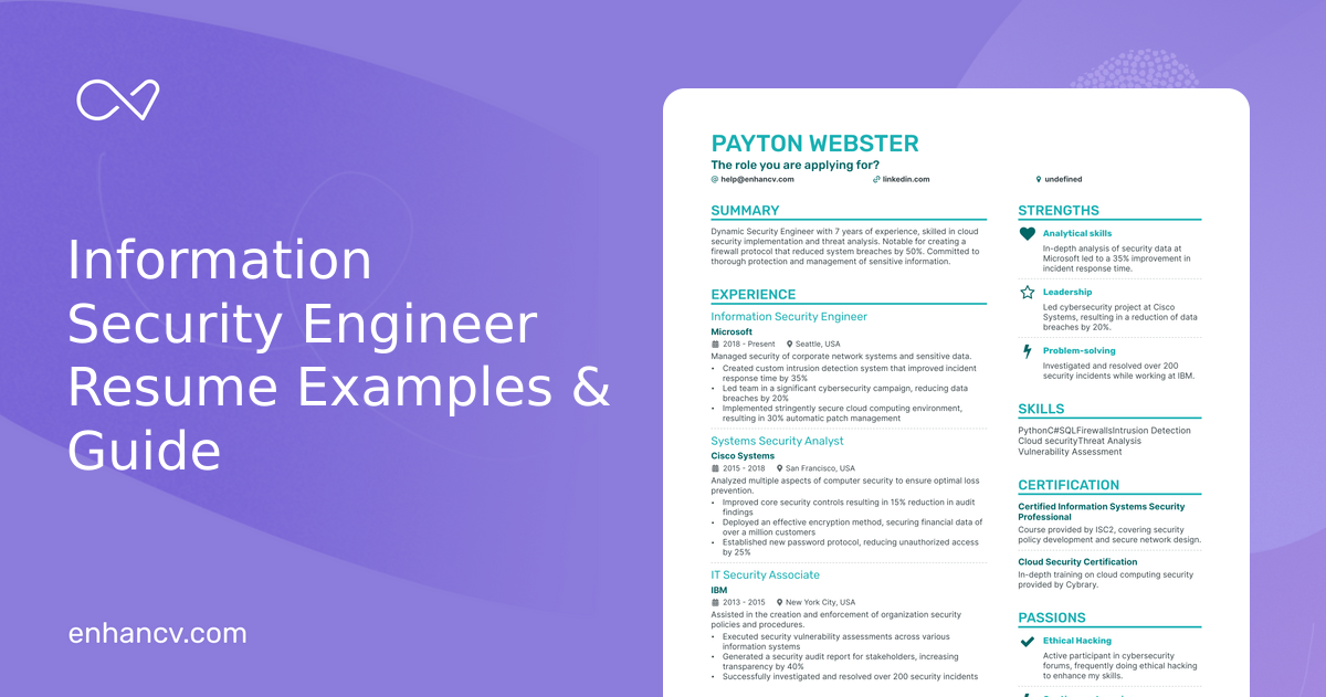 5 Information Security Engineer Resume Examples & Guide for 2024