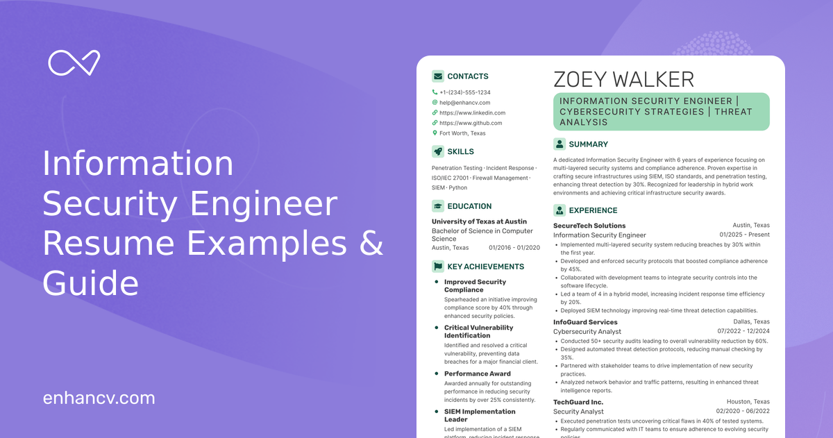 10 Information Security Engineer Resume Examples & Guide for 2026