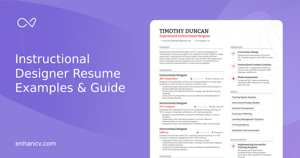 2 Instructional Designer Resume Examples & Guide for 2024