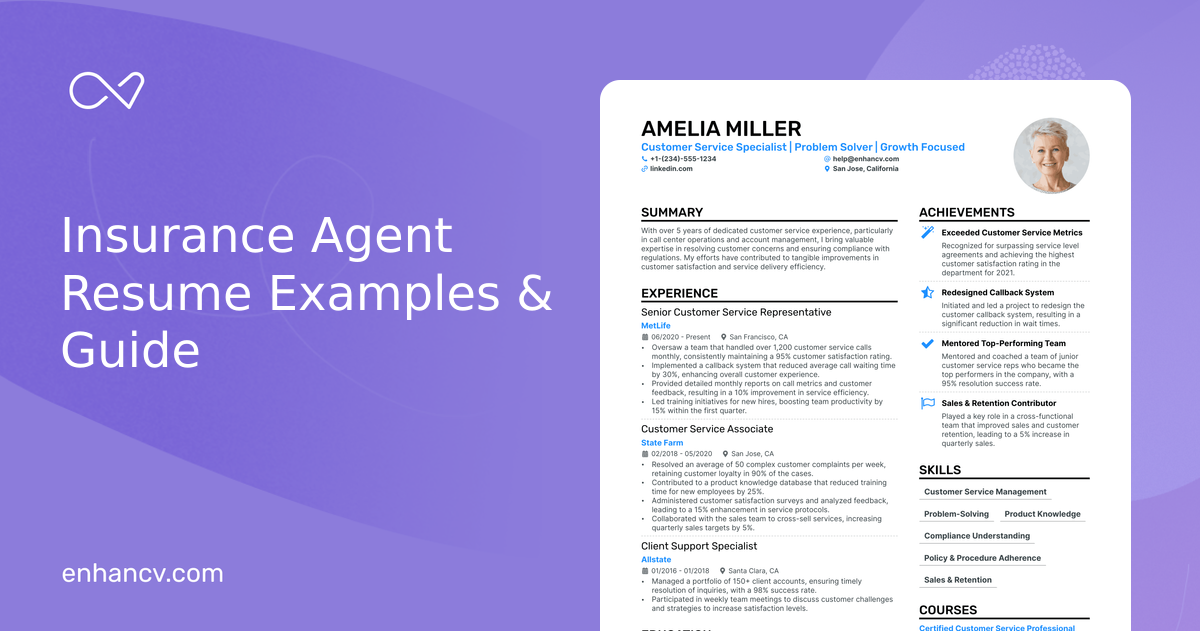 5 Insurance Agent Resume Examples & Guide for 2024