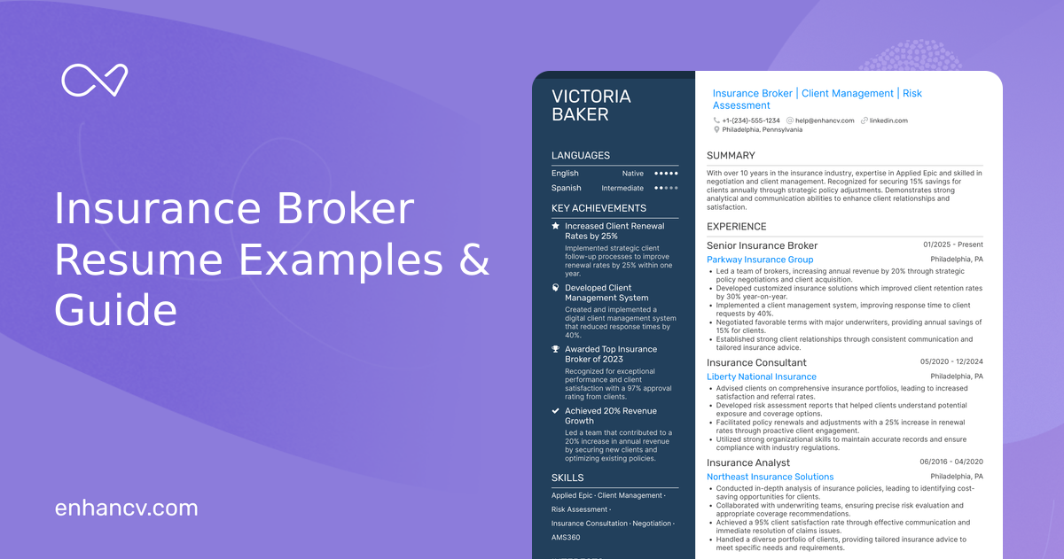 10 Insurance Broker Resume Examples & Guide for 2026