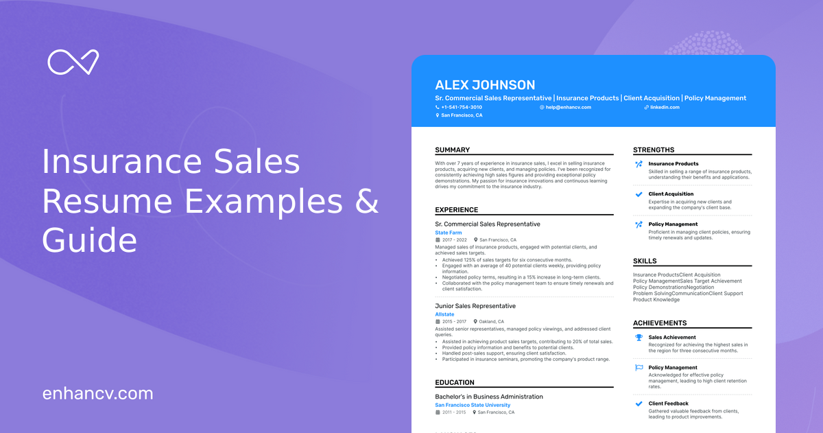 5 Insurance Sales Resume Examples & Guide for 2024