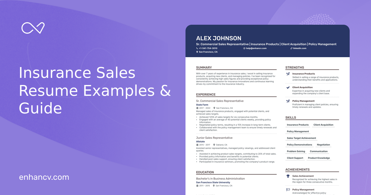 5 Insurance Sales Resume Examples & Guide for 2024