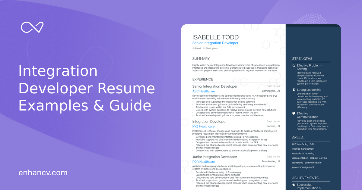 5 Integration Developer Resume Examples & Guide for 2024