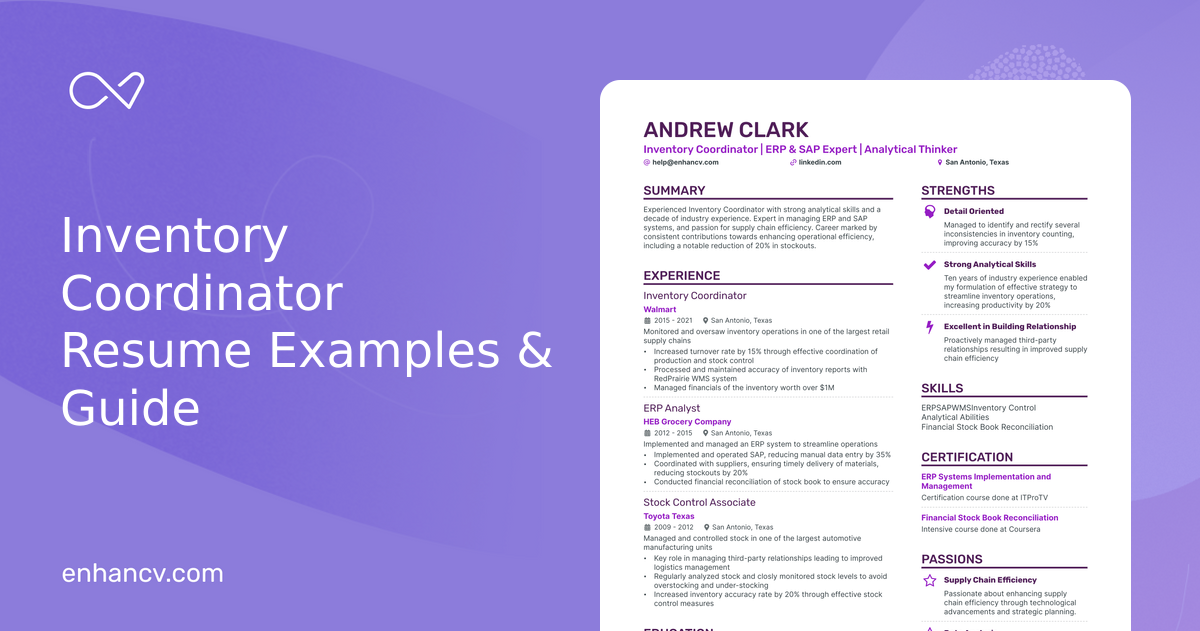 5 Inventory Coordinator Resume Examples & Guide for 2024