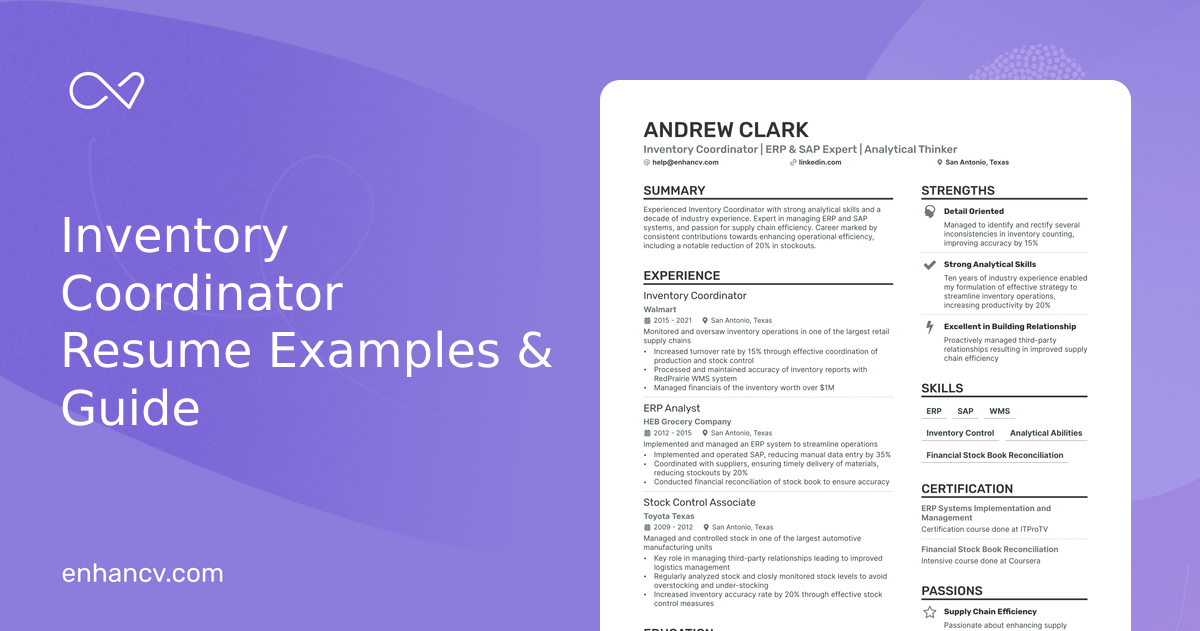 10 Inventory Coordinator Resume Examples & Guide for 2024