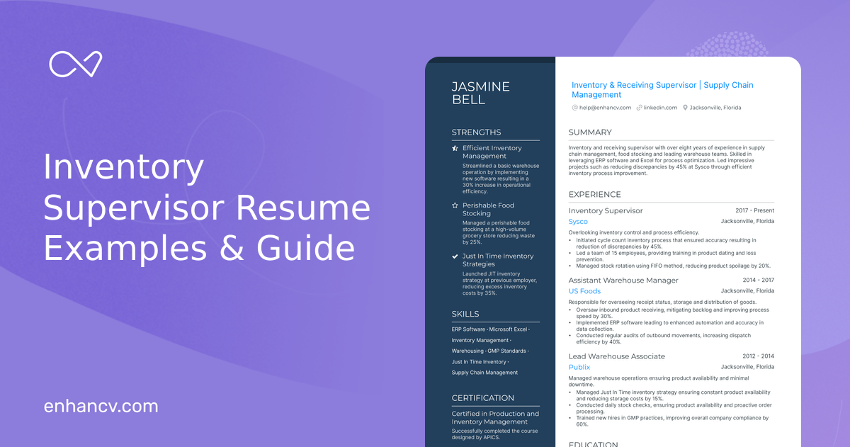 10 Inventory Supervisor Resume Examples & Guide for 2024