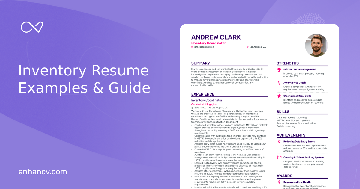 5 Inventory Resume Examples & Guide for 2024