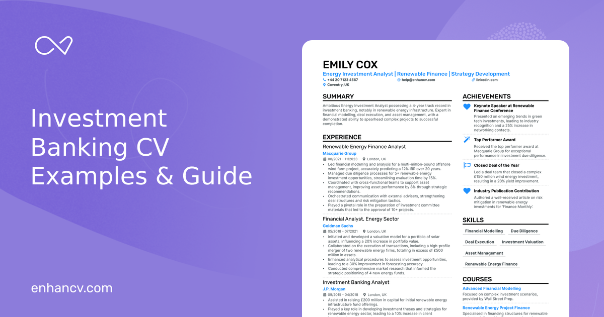 Investment Banking CV Examples & Guide for 2025