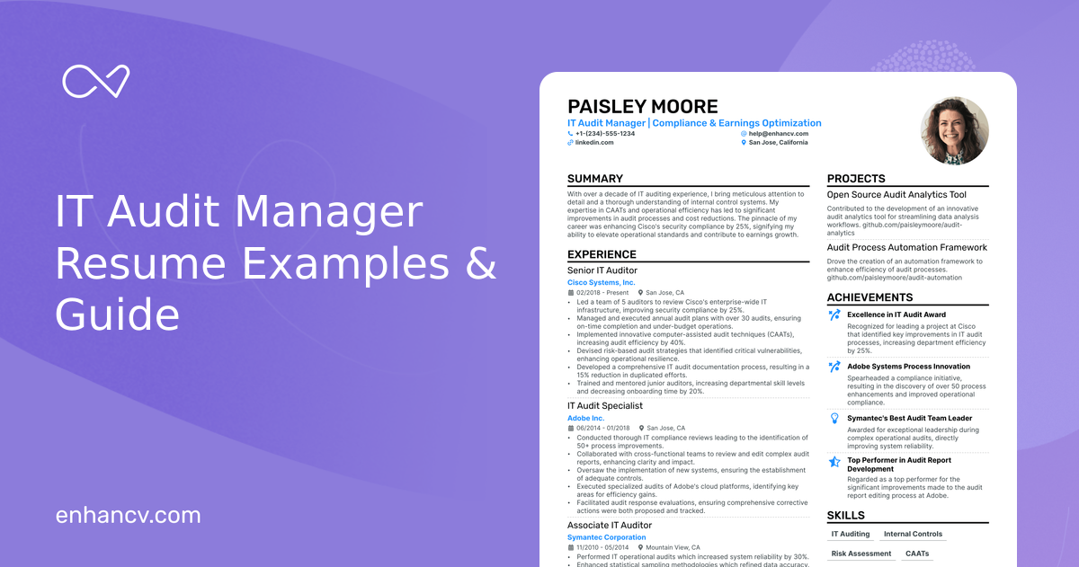 10 IT Audit Manager Resume Examples & Guide for 2024